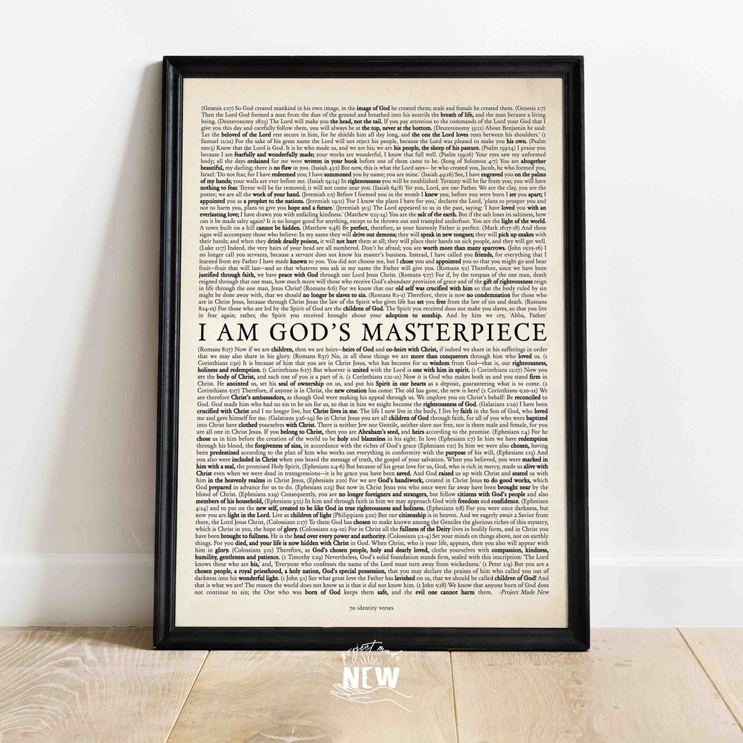 Identity in Christ I Am Gods Masterpiece 70 Bible Verses Artwork ...