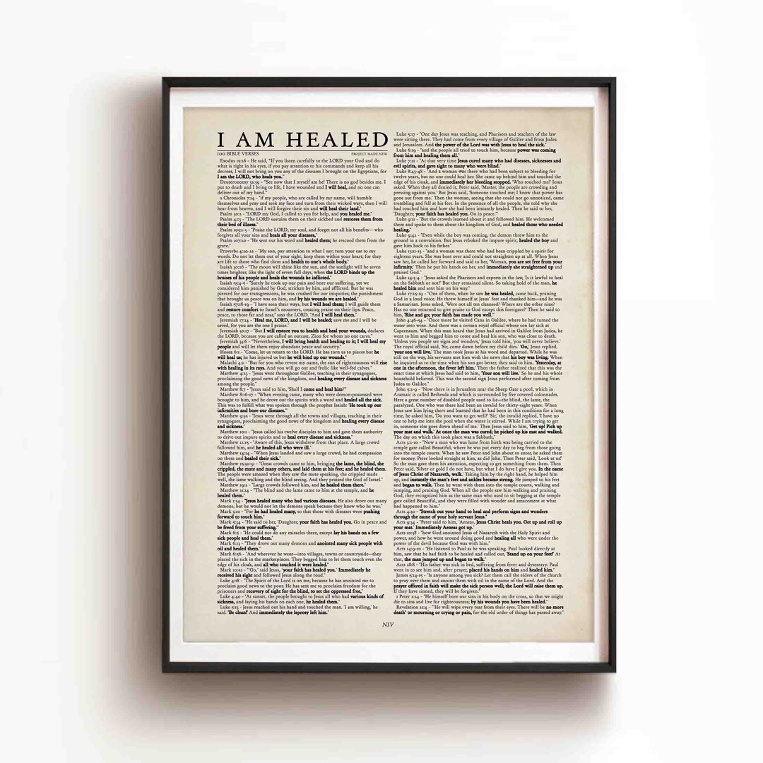 I Am Healed 100 Bible Verses on Healing Art, Christian Scripture Wall ...