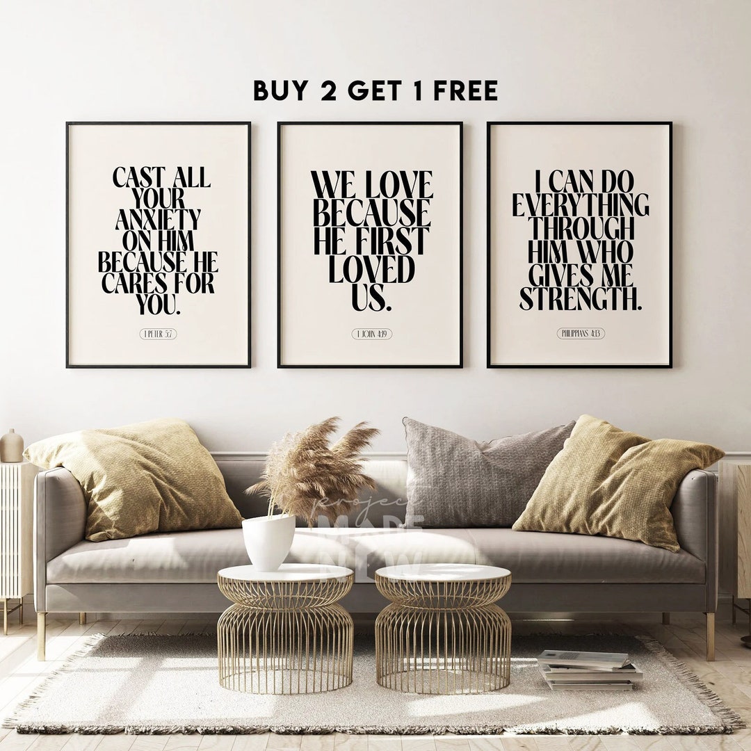 Christian Wall Art Set of 3 FRAMED PRINT, Philippians 4 Christian ...