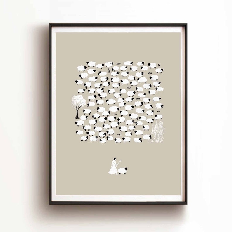 Jesus Leaves the 99 Sheep DIGITAL DOWNLOAD, Bible Sketch Bible Art ...