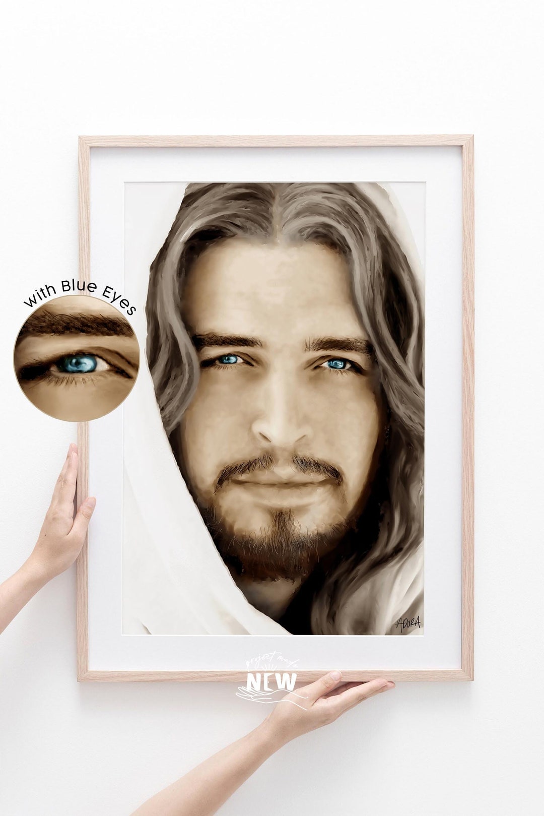Jesus Christ Portrait Print Blue Eyes, Jesus Painting, Jesus Portrait ...