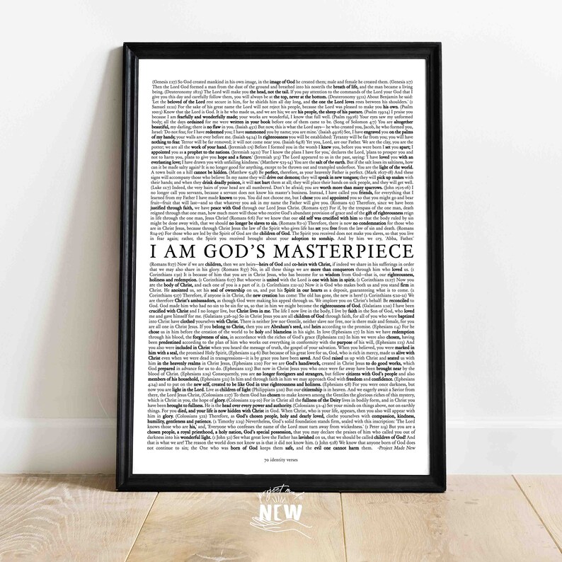 I Am Gods Masterpiece Bible Verses DIGITAL DOWNLOAD, Identity in Christ ...