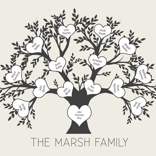 Family Tree 9 Members Svg Family Heart Tree Svg/png.dxf File | Etsy