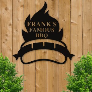 Personalized Metal BBQ Sign, Fire, Outdoor Sign, BBQ Grill Sign ...