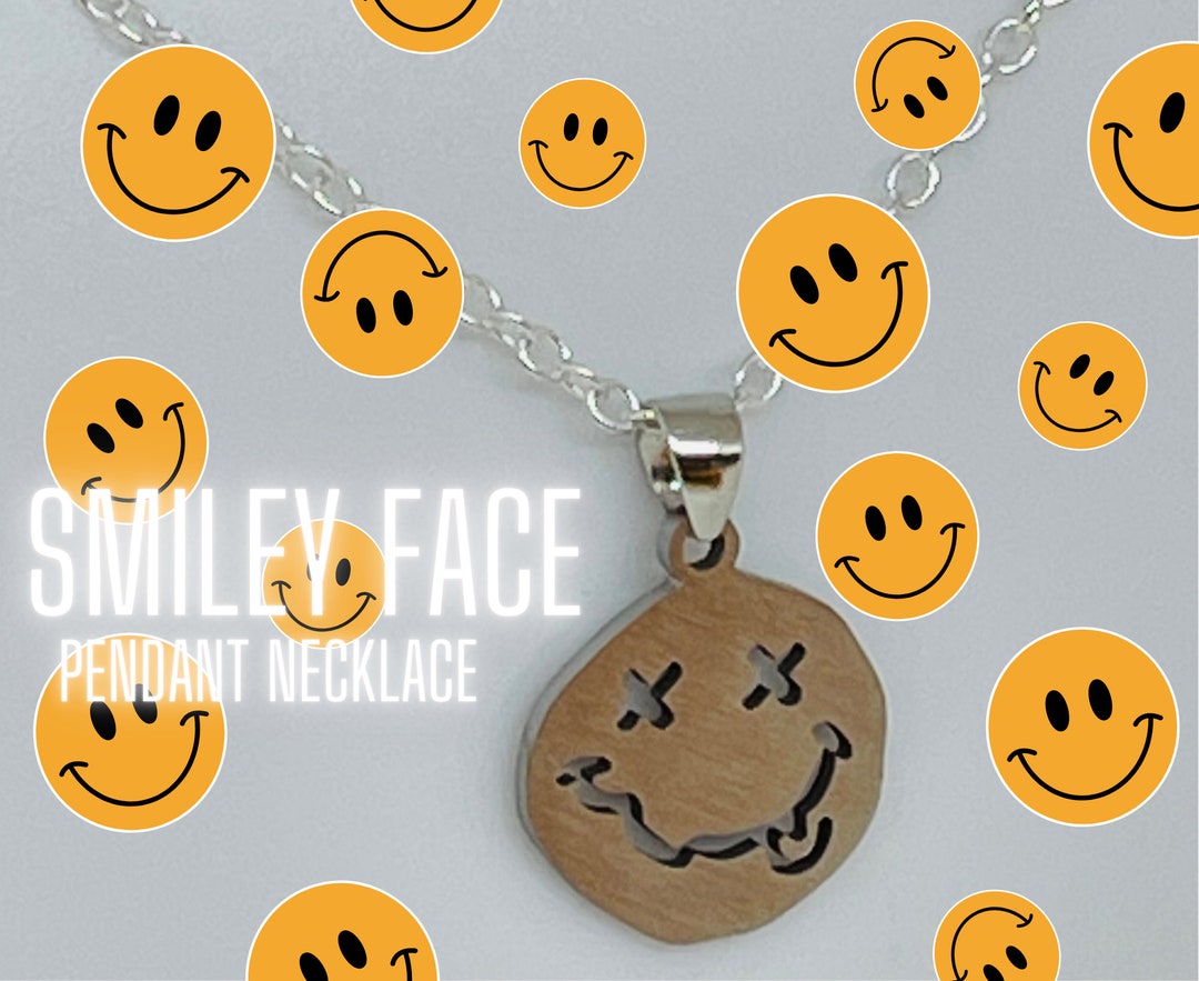 Smiley Face Sterling Silver 925 Pendant Necklace, Hop Goth Style Punk ...