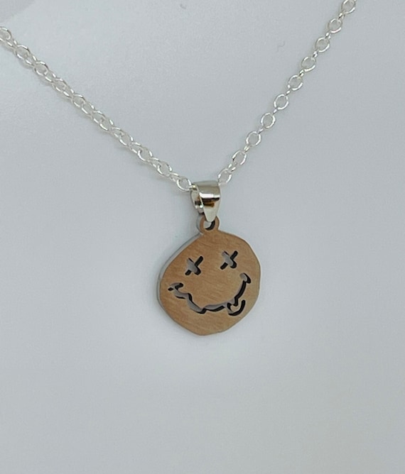 Smiley Face Sterling Silver 925 Pendant Necklace Hop Goth - Etsy