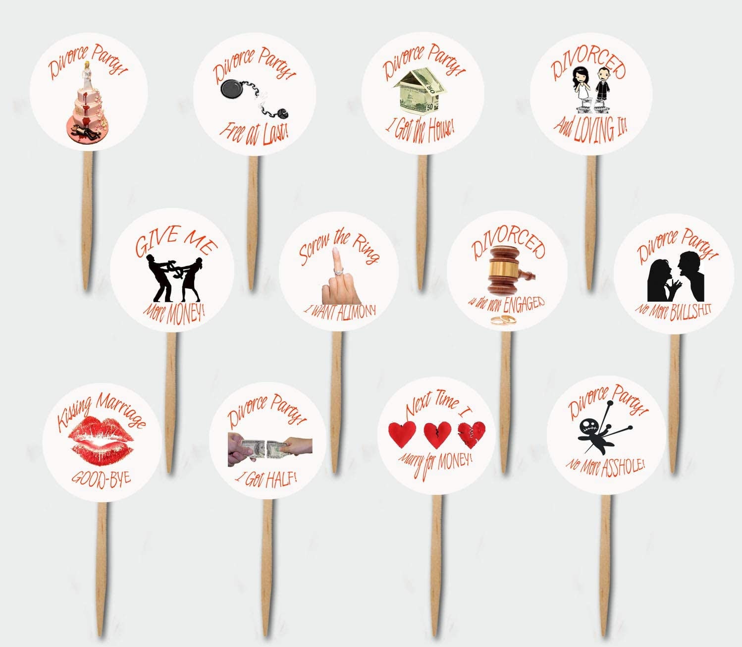 Divorce Party for HER Cupcake Picks Cake Toppers - 12 Pc Funny Party ...
