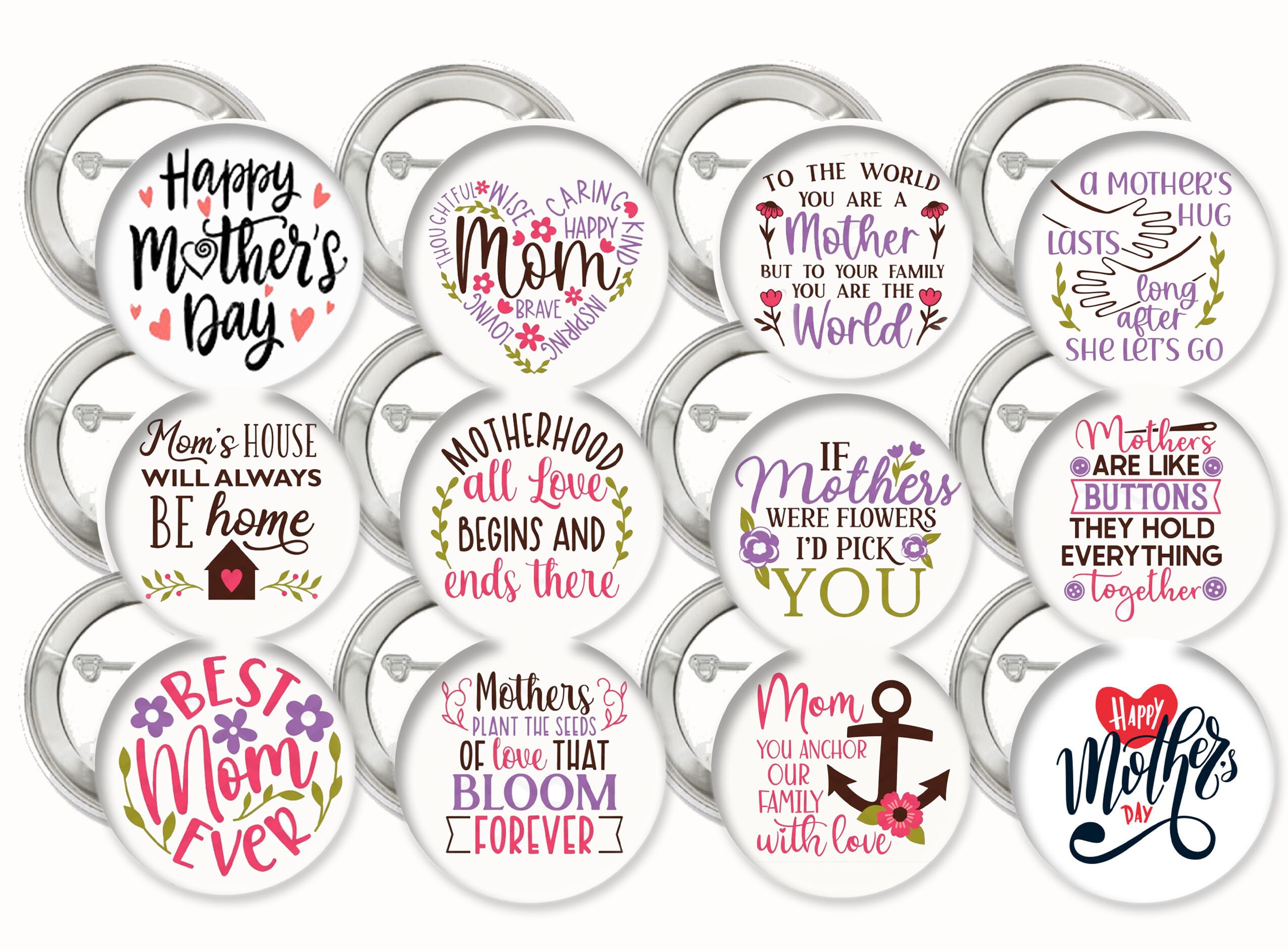 Happy Mother's Day Phrases Buttons Pins, Metal Pin-back - Large 2.25 ...