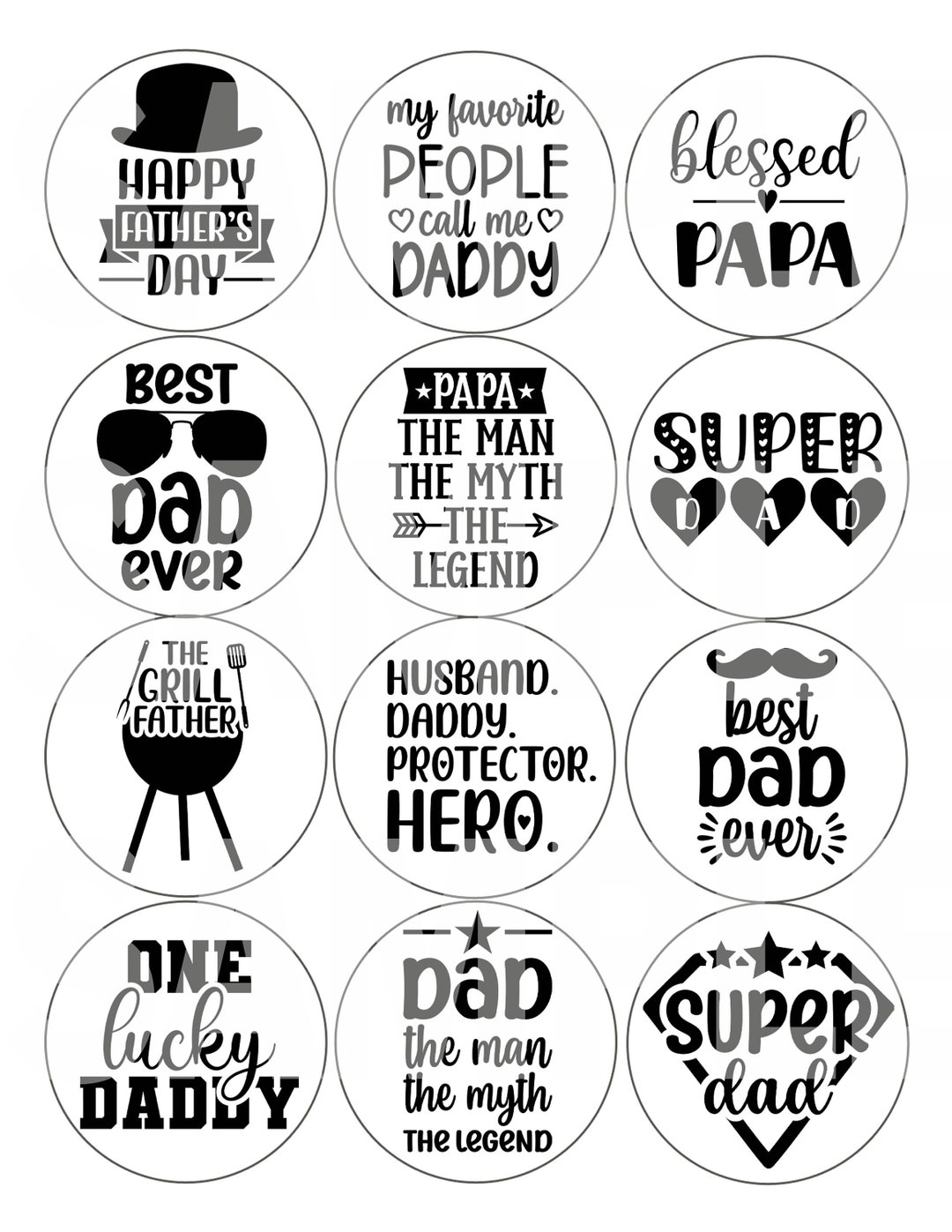 Father's Day Digital Download, 12 Assorted Images 2.25"; JPG and PDF ...