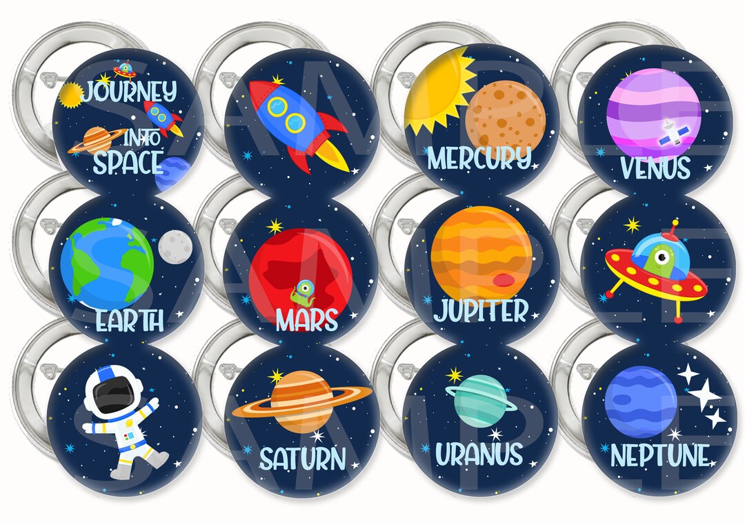 Journey Into Space Buttons Pins, Metal Pin-back - Rocket Spaceship ...