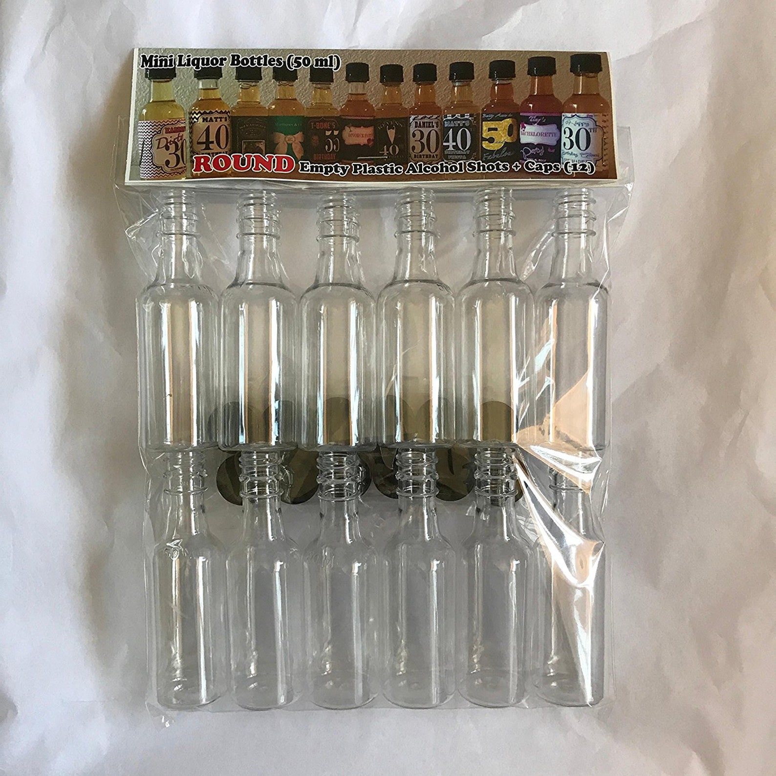 Round Mini Liquor Bottles Shots + Black Caps, 12 Pcs for Party Favors ...