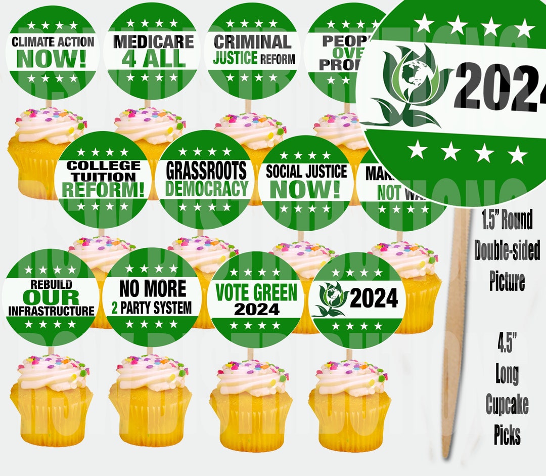Green Party Election 2024 Cupcake Picks Double-sided Cake Topper Dozen ...
