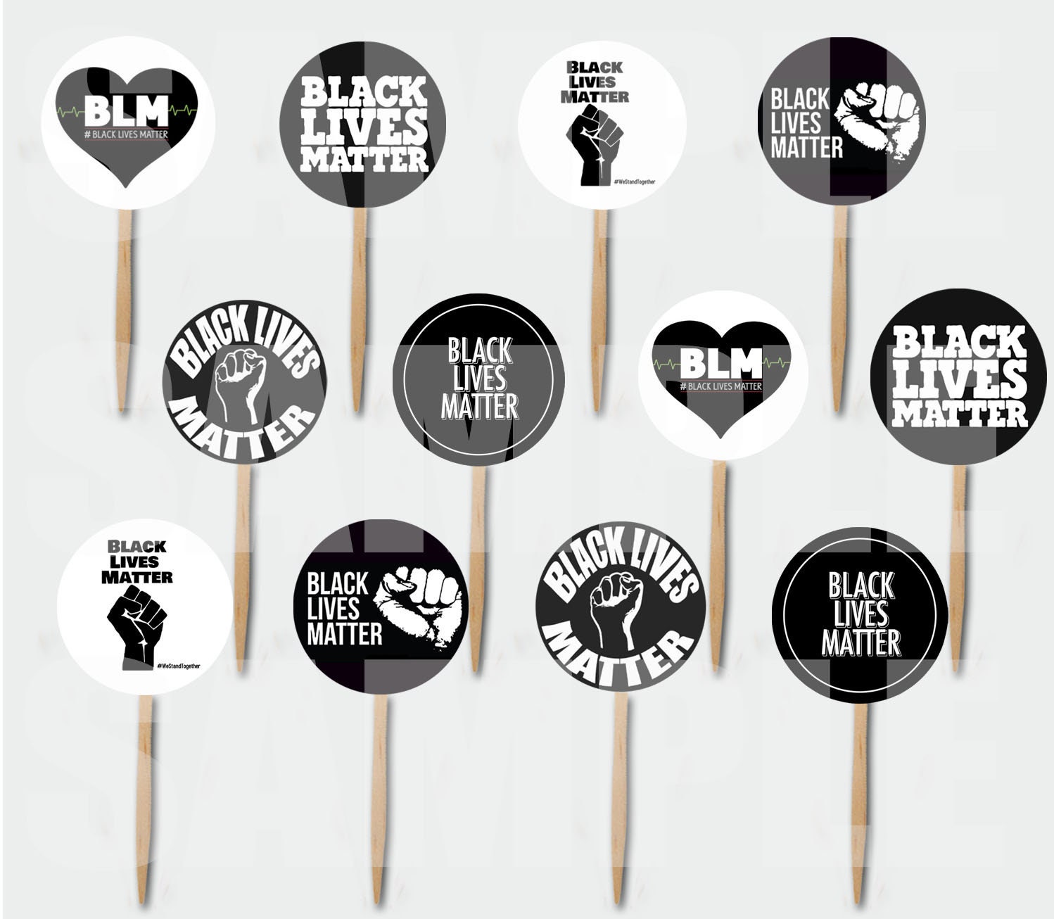 Black Lives Matter Cupcake Picks Double-sided Images Cake Topper BLM ...