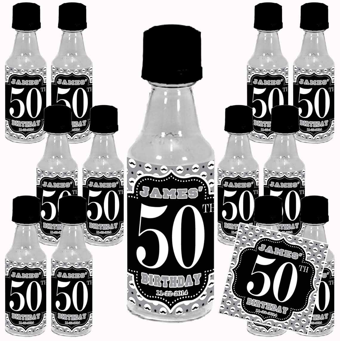 Custom Mini Liquor Bottle Labels Stickers, Masculine Black & White, 6 ...