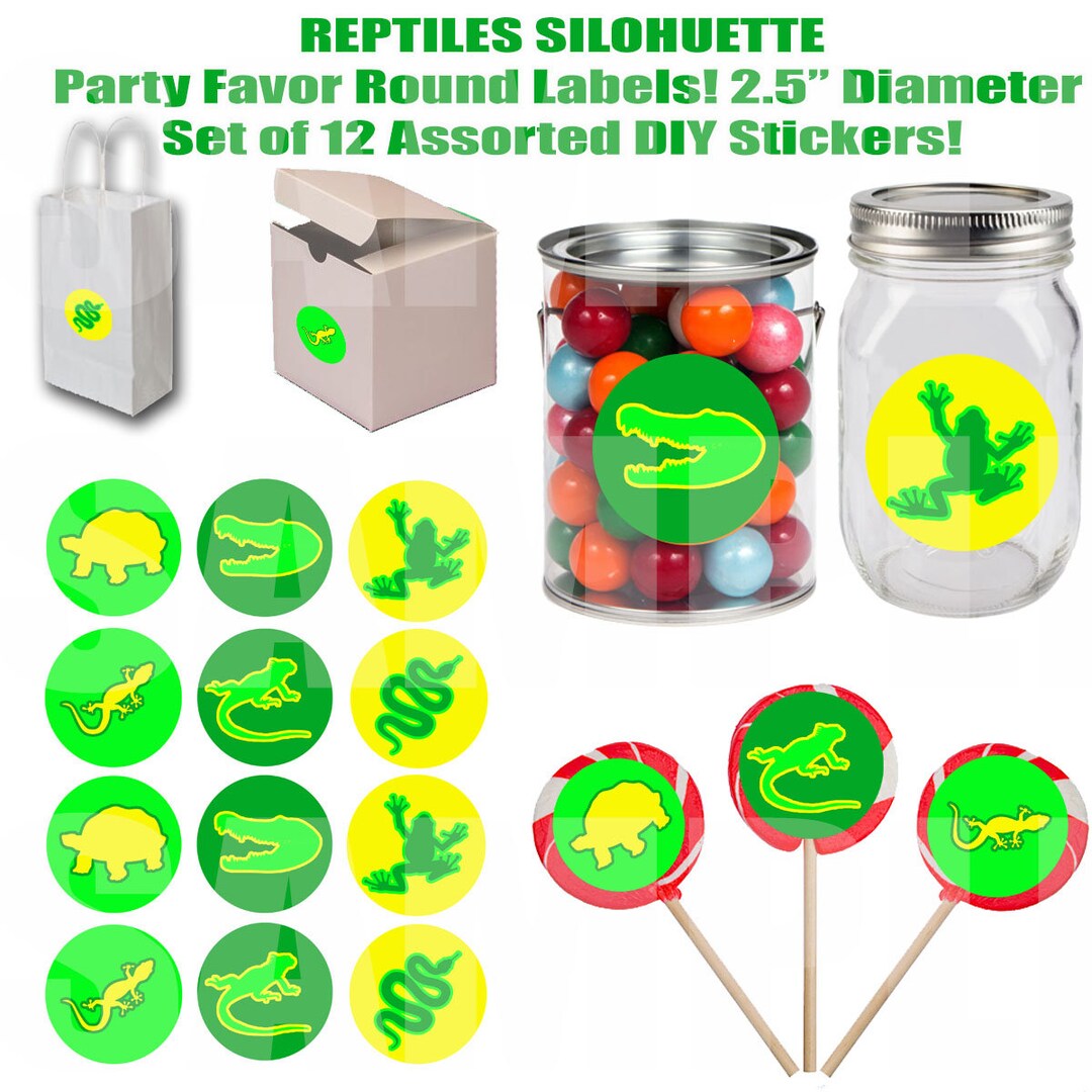 Reptile Party Stickers, Large 2.5” Round Circle DIY Labels - Place on ...