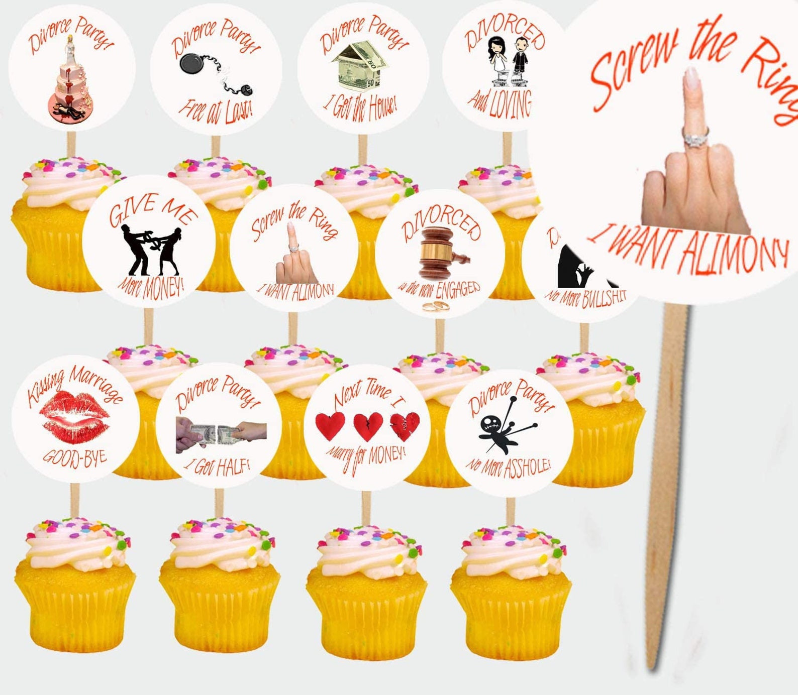 Divorce Party for HER Cupcake Picks Cake Toppers - 12 Pc Funny Party ...