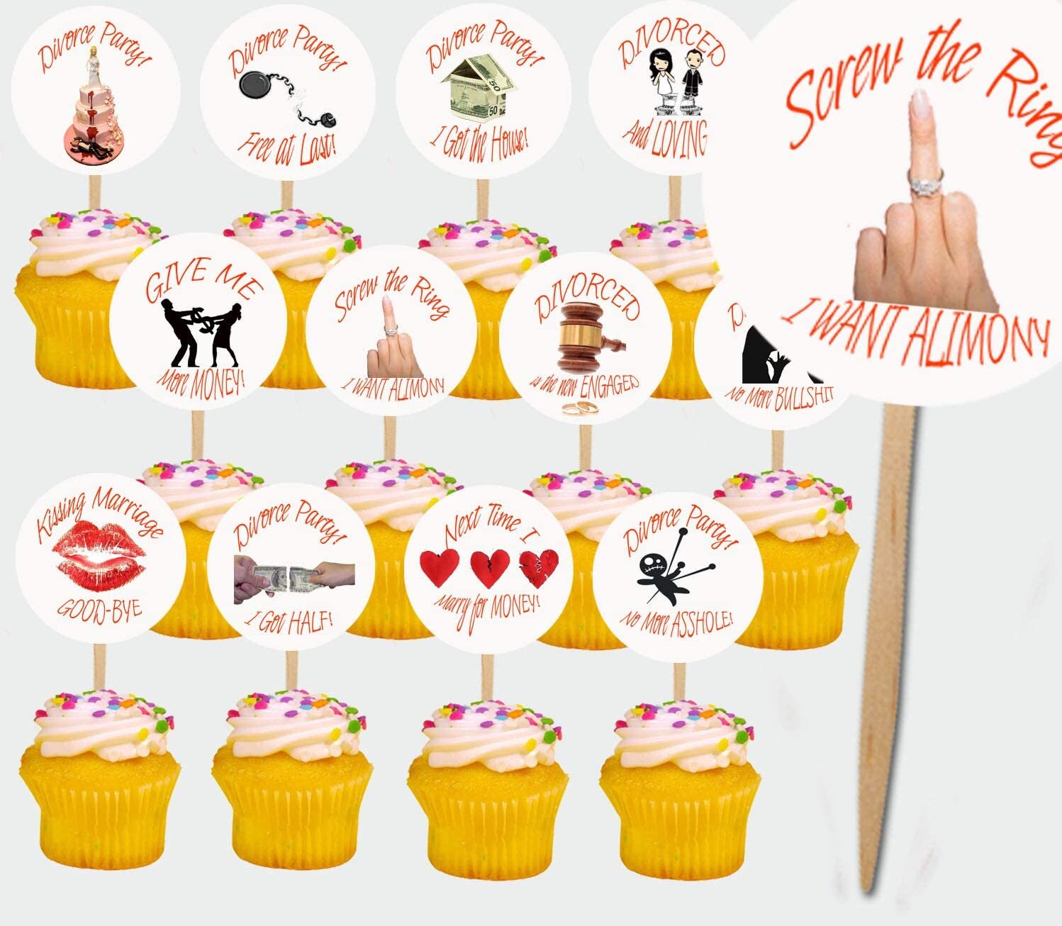 Divorce Party for HER Cupcake Picks Cake Toppers - 12 Pc Funny Party ...