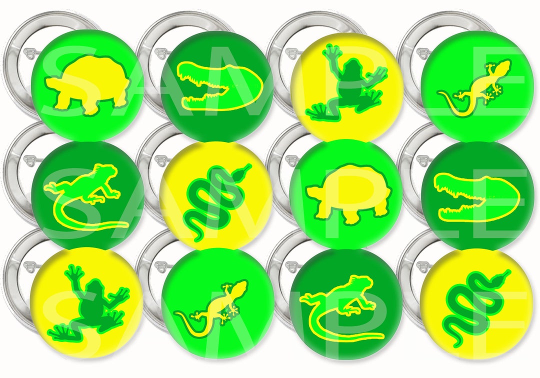 Reptile PARTY Button Pins Swag Favors, Wearable, Metal Pinback - Lizard ...