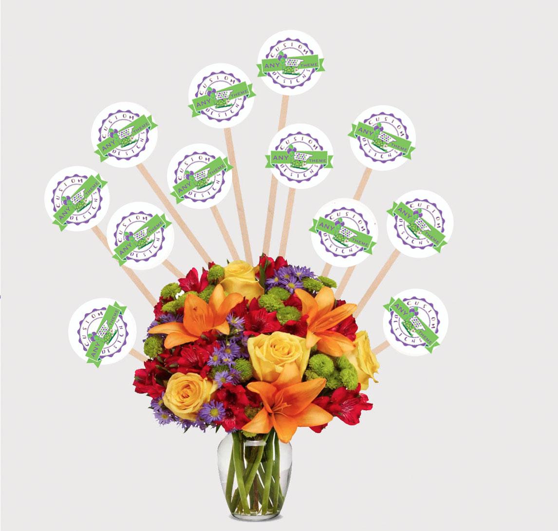 12 Personalized Centerpiece Sticks - 9" Bamboo, Large 2.5" Round ...