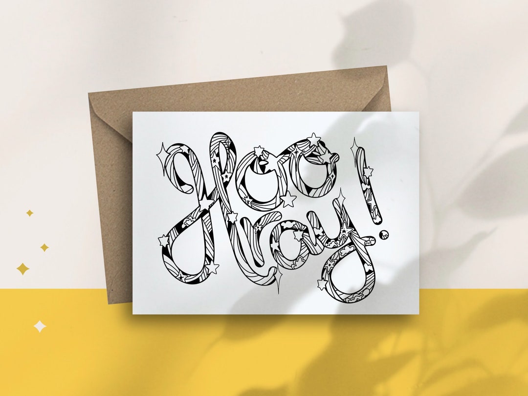 Hooray Card Printable Digital Download Colour-in Greeting Card Birthday ...
