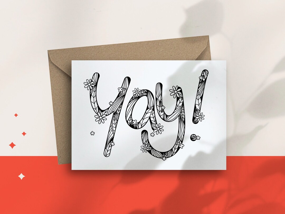 Yay Card Printable Digital Download Colour-in Greeting Card Birthday ...