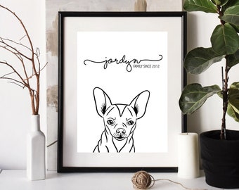 Pit Bull Name Line Drawing Portrait - Etsy