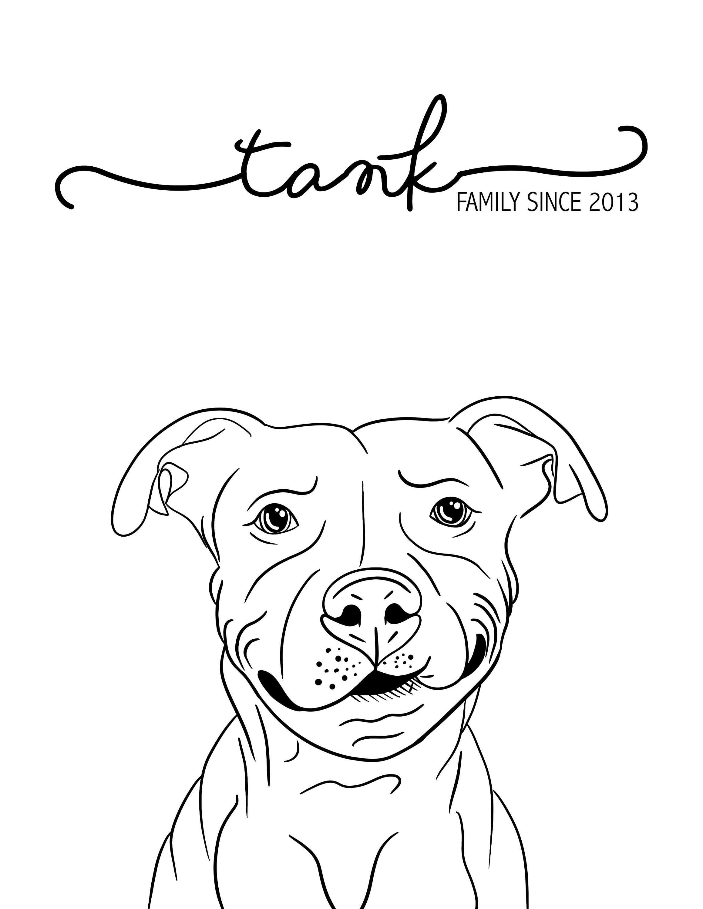 Pit Bull Name Line Drawing Portrait - Etsy Israel