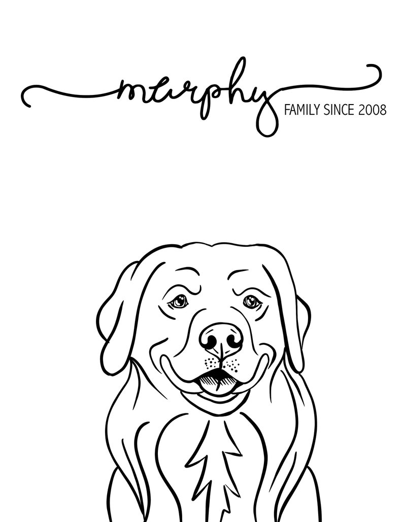 Golden Retriever Name Line Drawing Portrait | Etsy
