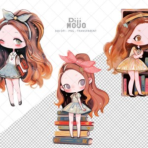 Back to School Clipart Pack, School Bus, Book, Chibi Girls, Instant ...