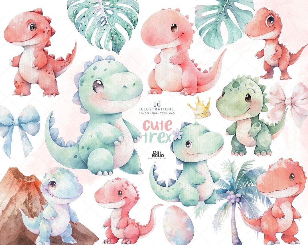 Baby T Rex, Watercolor Dinosaur Clipart, Nursery Art, Tyrannosaurus Rex ...