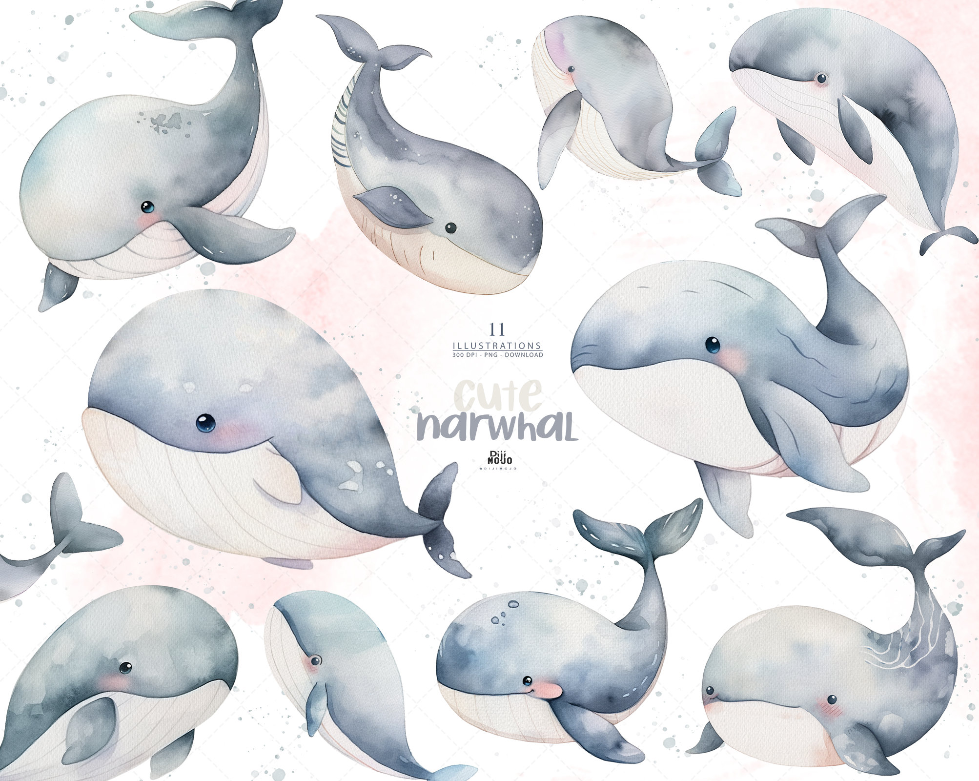 Cute Narwhal Watercolor Clipart Whale Sea Animals Png - Etsy