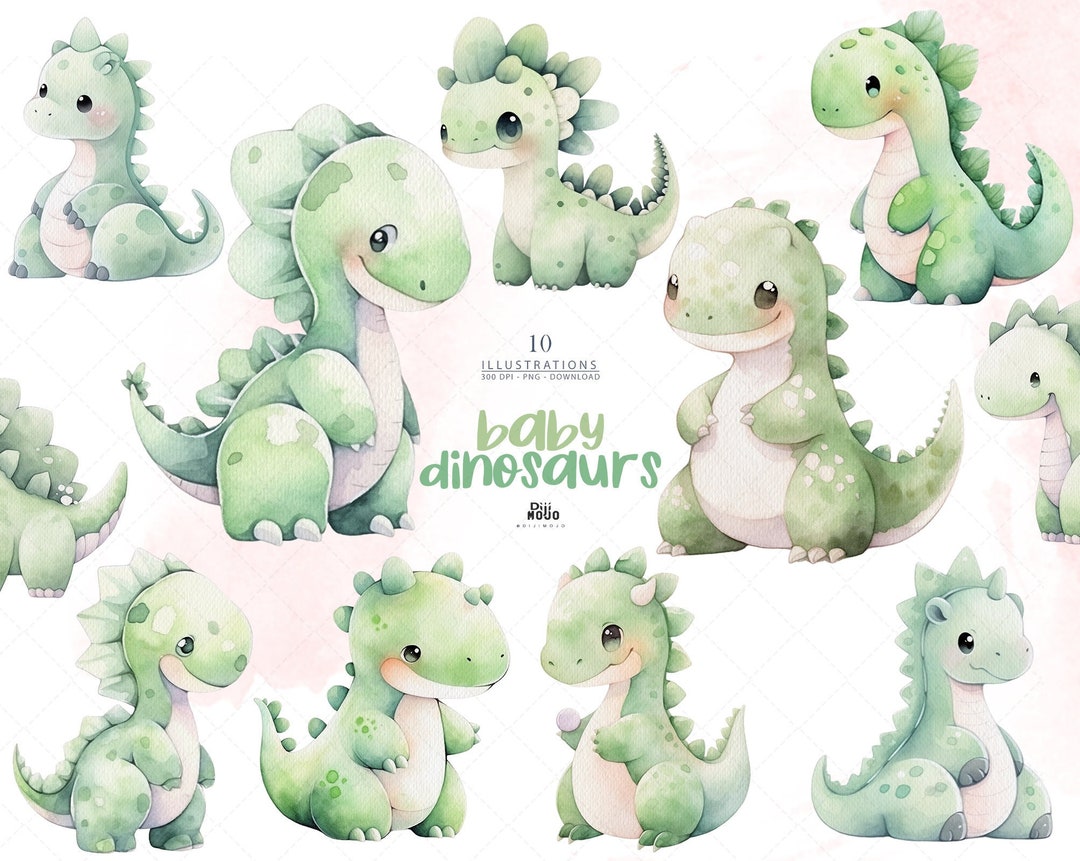 Green Baby Dinosaur Clipart, Watercolor Nursery Dinosaur, Cute Neutral ...