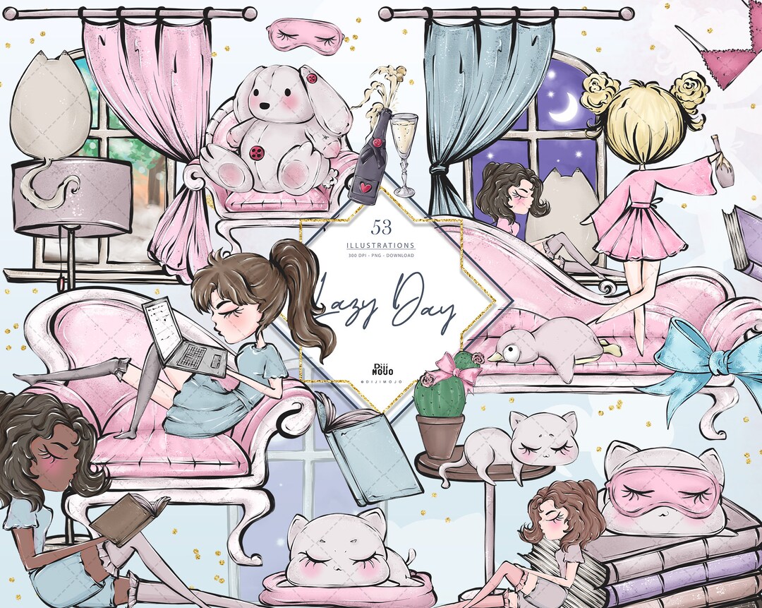 Lazy Day Clipart Planner Girl Girl Boss Day off Planner Stickers Home ...
