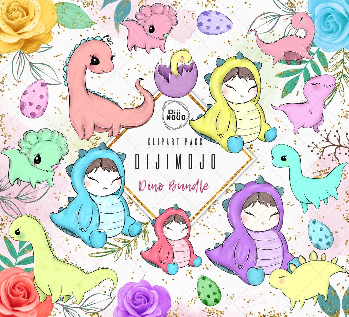 Chibi Dinosaur Bundle Clipart Instant Download - Etsy