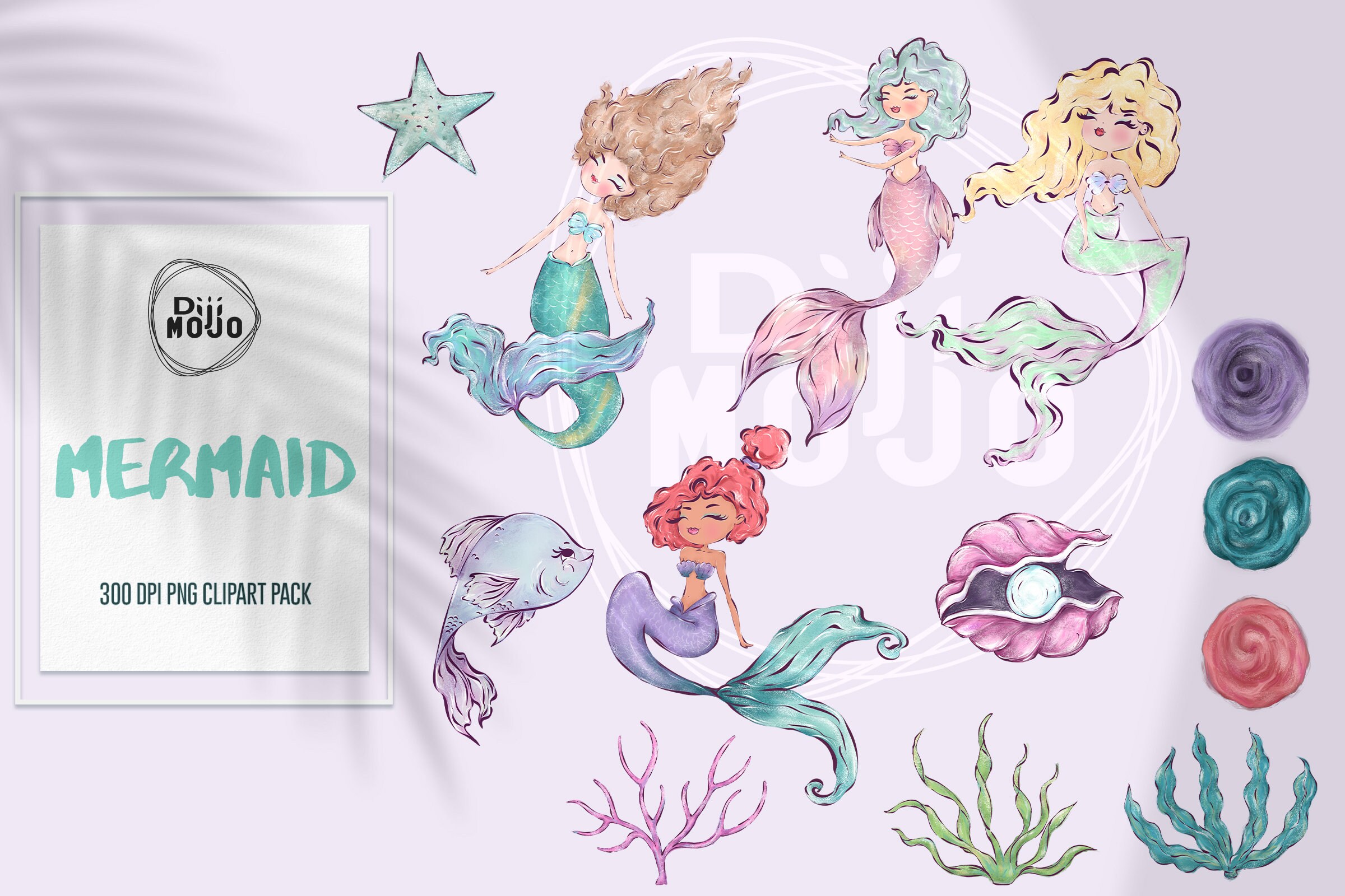 Pastel Mermaid Clipart PNG, Underwater Cute Kids Stickers, Instant ...