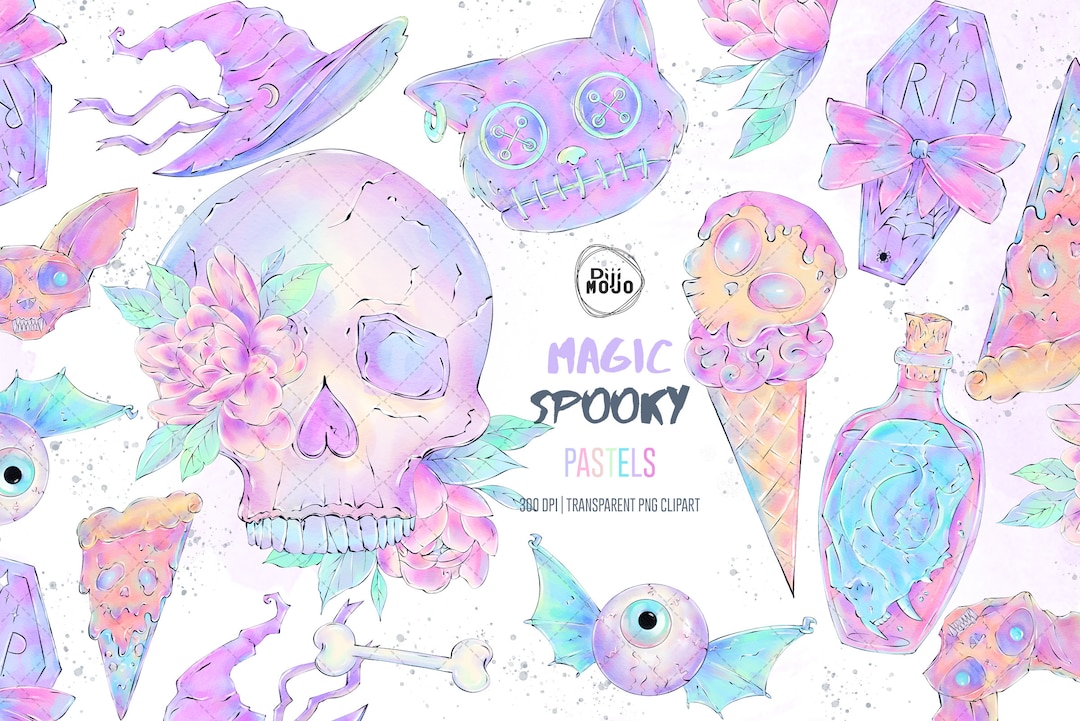 Pastels Magic Spooky Clipart, Pastel Goth Clipart Creepy Halloween ...