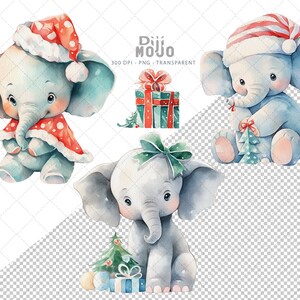 Christmas Baby Elephant Clipart, Watercolor Nursery Art, PNG, Santa Hat ...