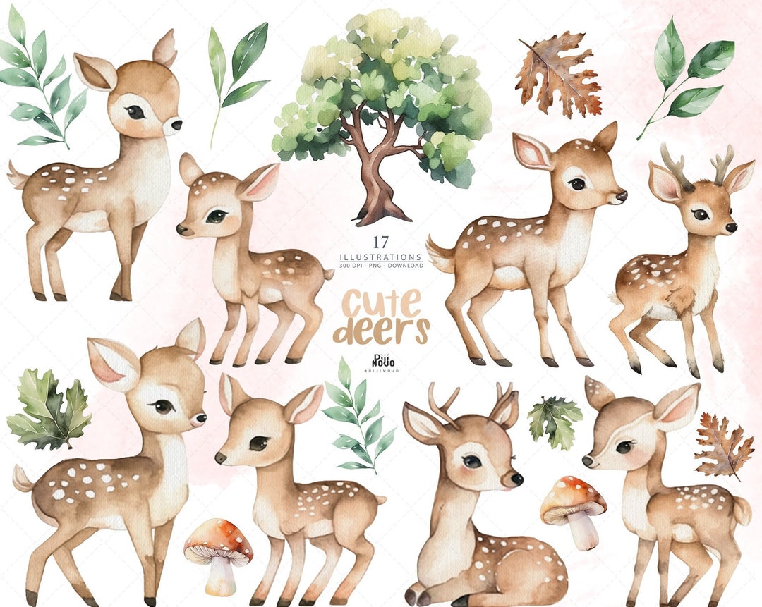 Baby Deer Watercolor Clipart: Woodland Nursery Art (PNG Digital ...