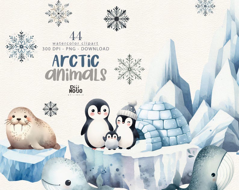Watercolor Arctic Animals Clipart: Winter PNG Bundle (digital Download ...