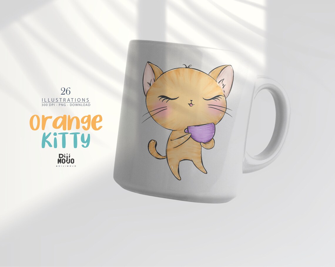 Cute Cat Clipart Pack | Orange Cats, Kawaii Kitty Illustrations for ...