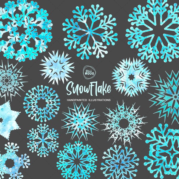 Watercolor Snowflakes Clipart - Etsy