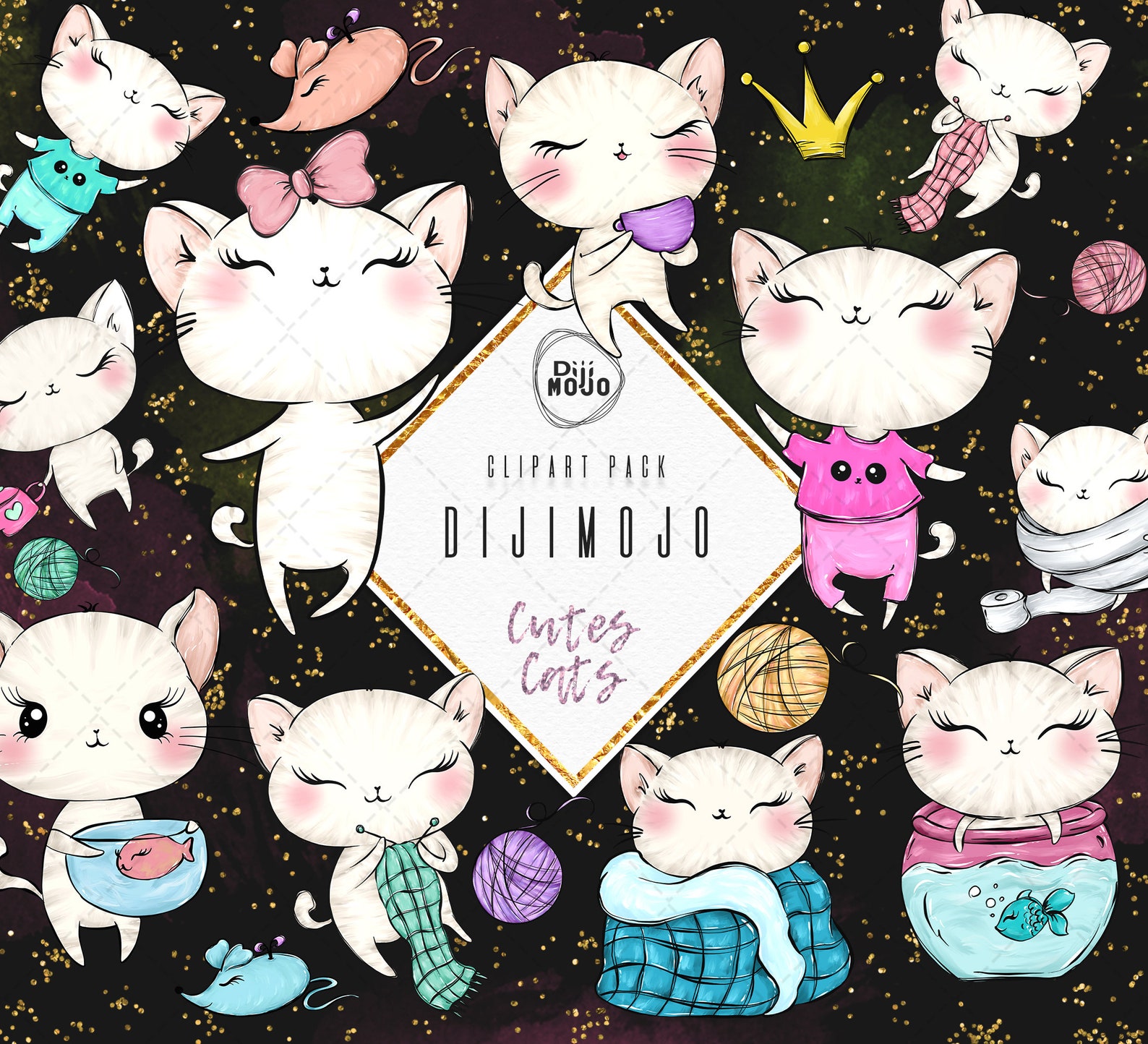 Cute Cats Clipart Kawaii Kitty Instant Download - Etsy