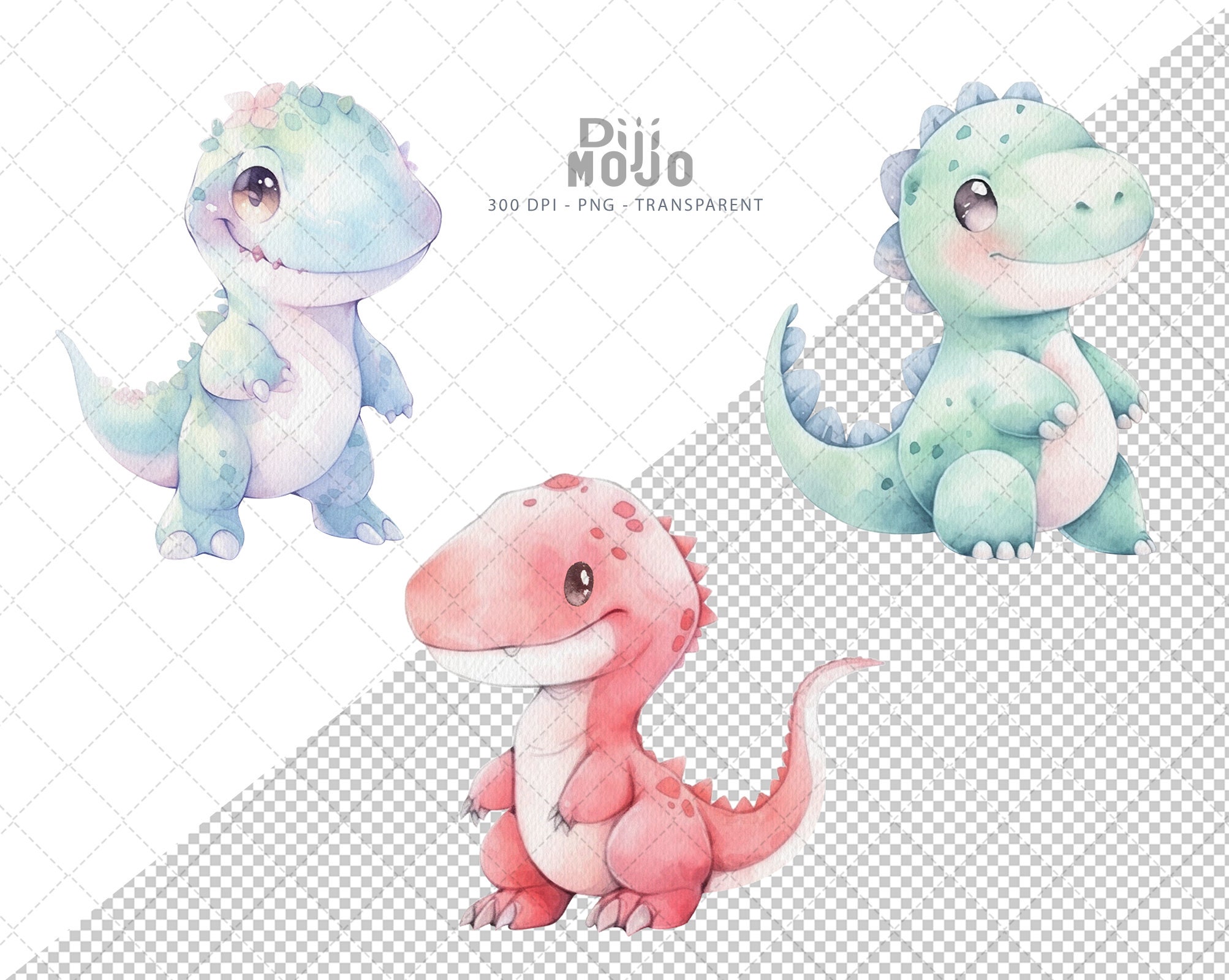 Baby T Rex Watercolor Dinosaur Clipart Nursery Art - Etsy