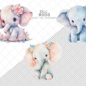 Boho Baby Elephant Clipart, Floral Crown, Watercolor Nursery Art ...