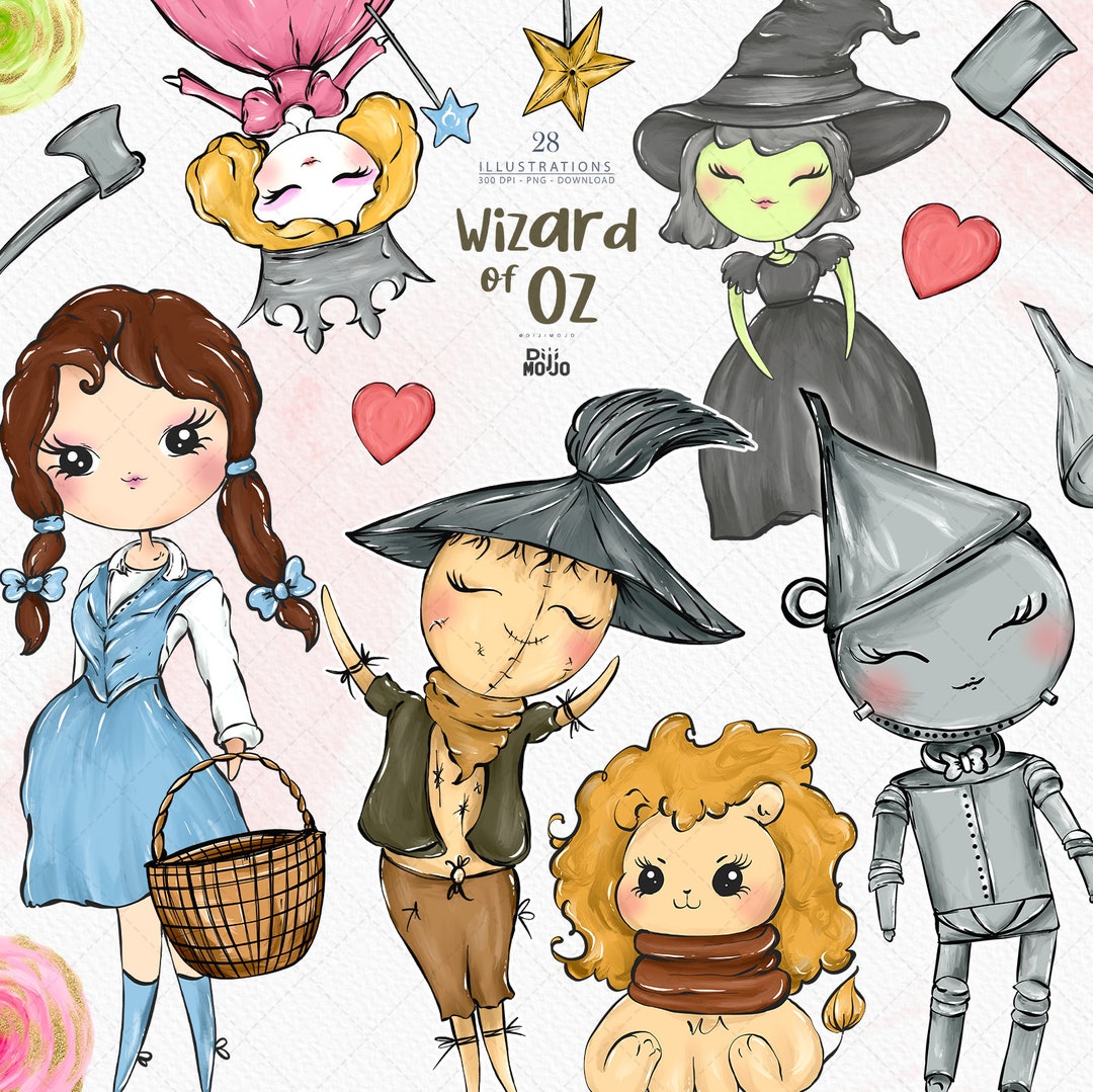 Wizard of Oz Watercolor Clipart: Dorothy, Tinman, Lion (PNG Digital ...