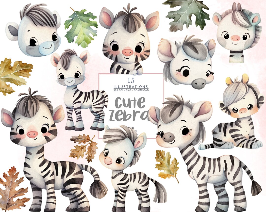 Baby Zebra Clipart, Watercolor Nursery Art, Safari Animal Clipart, Baby ...
