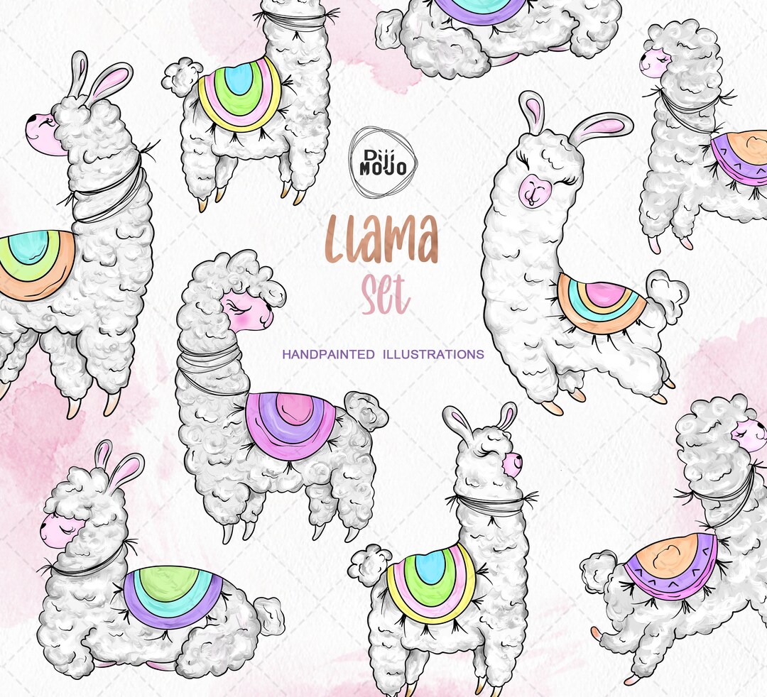 Cute Llama Clipart Bundle - Hand-drawn Alpaca Illustrations for Crafts ...