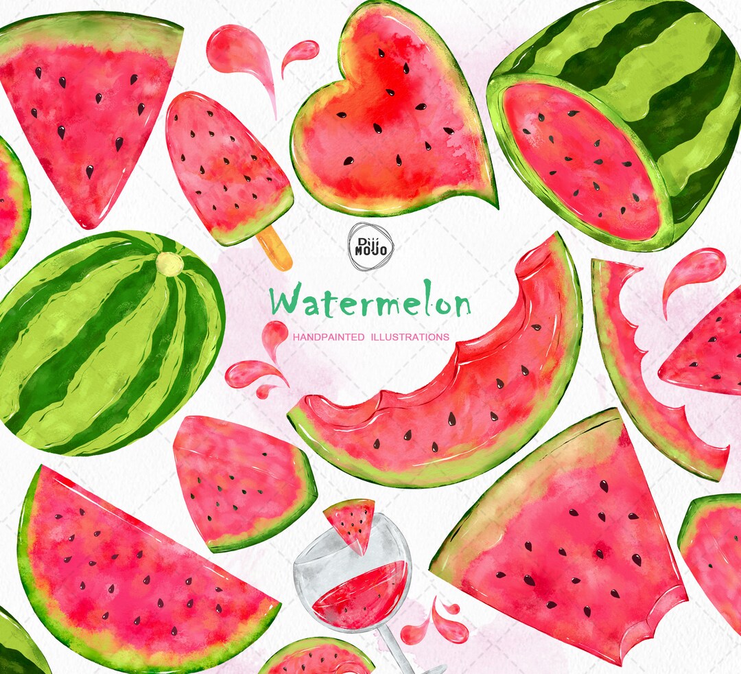 Watermelon Clipart Set - Hand-painted Watercolor Fruit Illustrations - Etsy