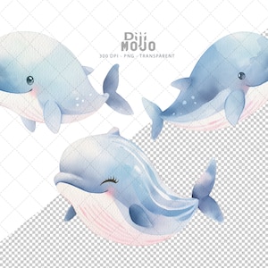 Baby Dolphin Clipart, Watercolor Undersea Animals, Cute Sea Creatures ...