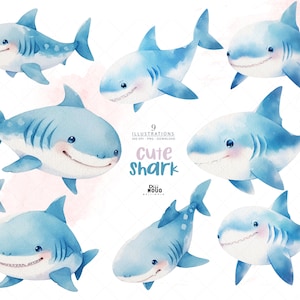 Cute Watercolor Shark Clipart, Ocean, Cute Sea Animals, Baby Boy ...